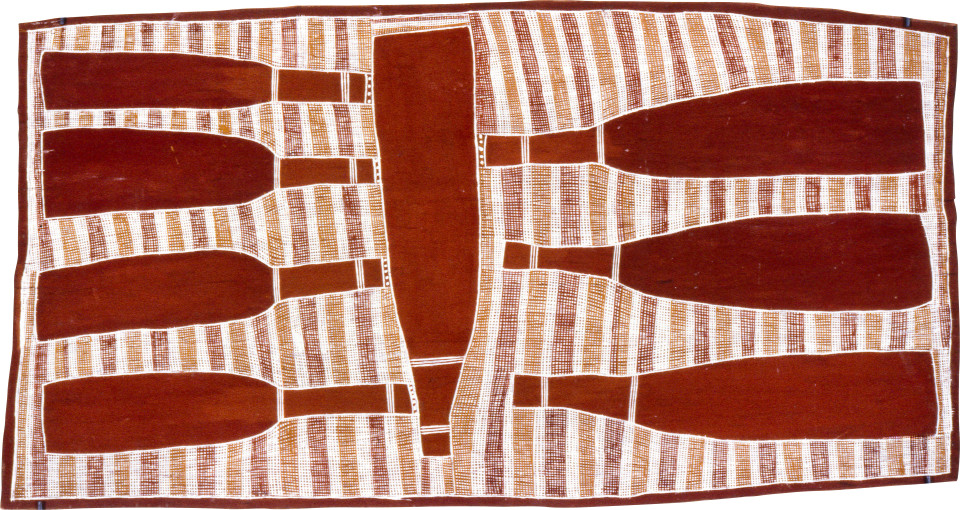 Robyn Djunginy Bottles, 1991; natural ochre pigments on Stringybark ...